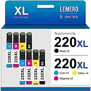 LEMERO Remanufactured Ink Cartridge Replacement for Epson 220XL 220 XL for Workforce WF-2750 WF-2760 WF-2650 WF-2630 XP-420 XP-320 Printer (2 Black, 2 Cyan, 2 Magenta, 2 Yellow, 8 Pack)