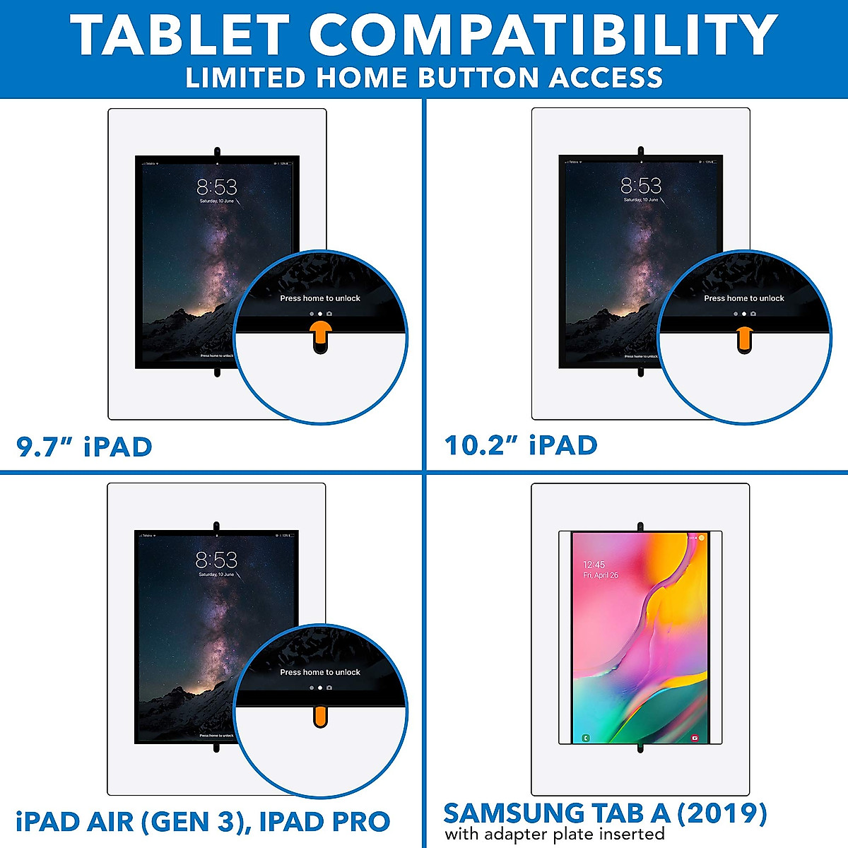 Mount-It! Anti-Theft Tablet Kiosk | Locking Tablet Enclosure with Counter Top and Wall Mount Base | Compatible with iPad 9.7, 10.2, 10.5 & Galaxy Tab A 10.1(2019) | MI-3775W