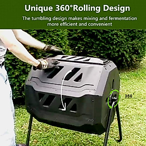 FMXYMC Composters Tumbling Or Rotating Outdoor, Large 160L Compost Tumbler Bin, Outdoor Garden Rotating Waste Bin All Season, Heavy Duty Capacity Composter, Black