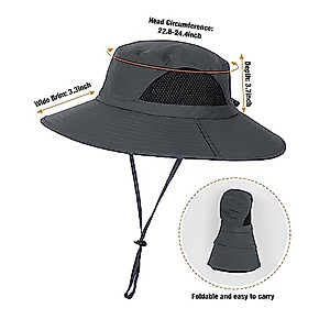 Wmcaps Sun Hats for Men Women, UPF 50+ Wide Brim Waterproof Boonie Bucket Hat for Fishing, Hiking, Garden, Safari, Outdoor Dark Grey