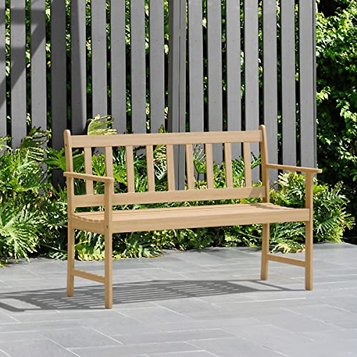 Brampton Omaha 2-Seat Capacity Patio Wood Bench | Teak Finish | Ideal for Outdoors and Indoors, Light Brown