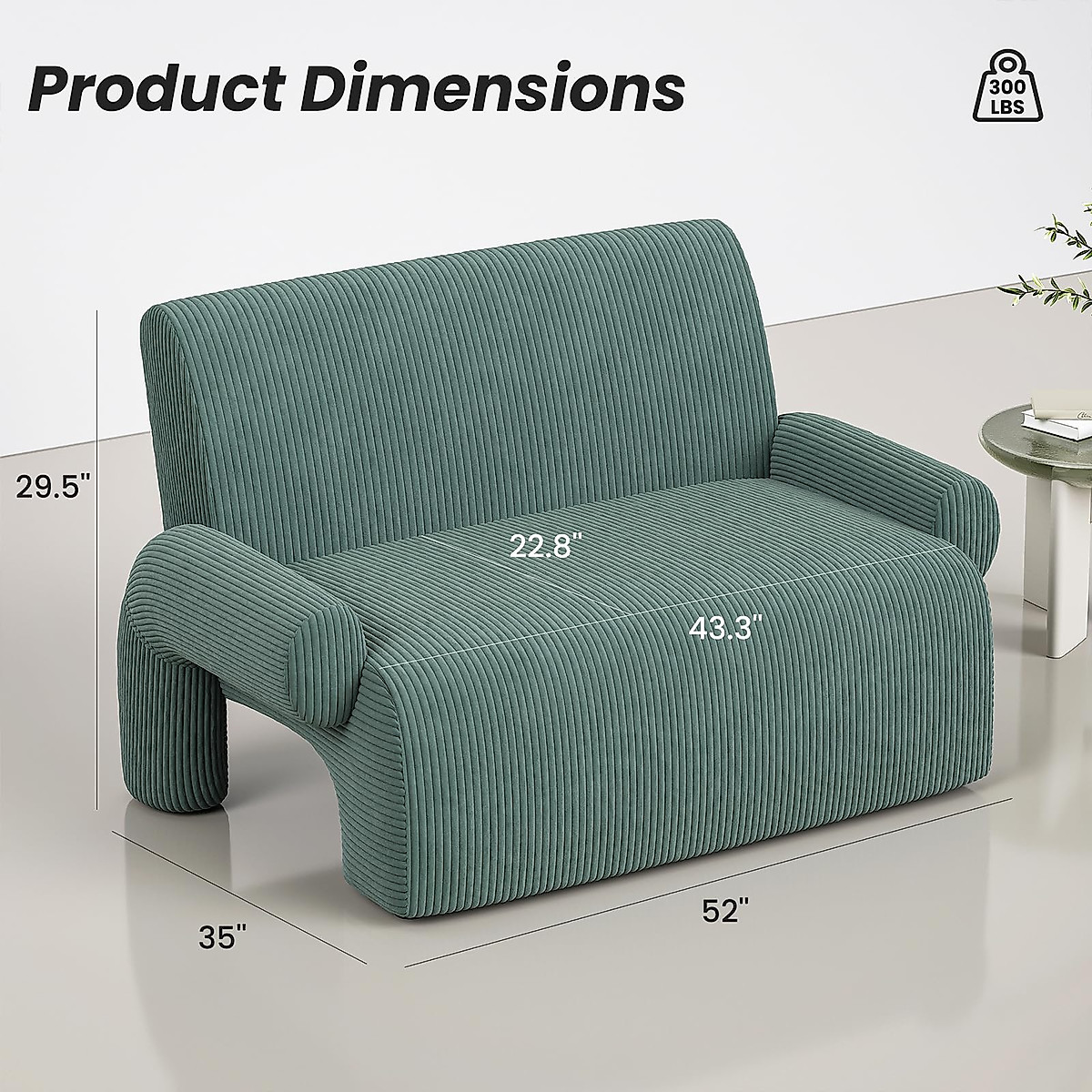 Farini 52" Small Loveseat Sofa, Mid-Century Modern Fabric Upholstered 2-Seat Sofa for Living Room, Bedroom, Office, Green