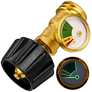 Flame King Propane Tank Gauge Level Indicator, Leak Detector Gas Pressure Meter, Color Coded & Glows in The Dark, Universal for All Cylinders, Solid Brass (2-Pack)