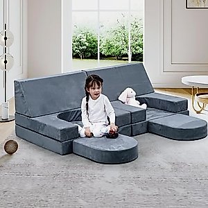 Buytime Kids Couch, Modular Floor Couch with Ottomans, Cozy Toddler Play Sofa Bed with Soft Foam, Playroom and Bedroom Furniture for All Ages, Large