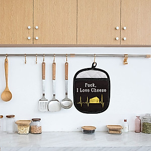 LEVLO Funny Oven Mitt with Hot Pads Cheese Lover Gifts F*ck I Love Cheese Pot Holder for Friend Family (I Love Cheese)