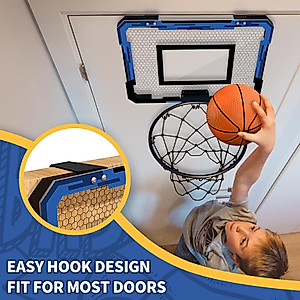 QDRAGON Mini Basketball Hoop, Over The Door Indoor, with 3 Balls/Inflator/Breakaway Rim, Basketball Toy Gifts for Kids and Adults, Suit for Bedroom/Office/Outdoor, Blue