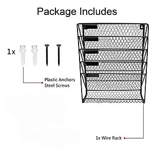 JINGWAYS Wall File Holder Hanging Mail Organizer Metal Chicken Wire Wall Mount Magazine Rack for Home and Office (Black)