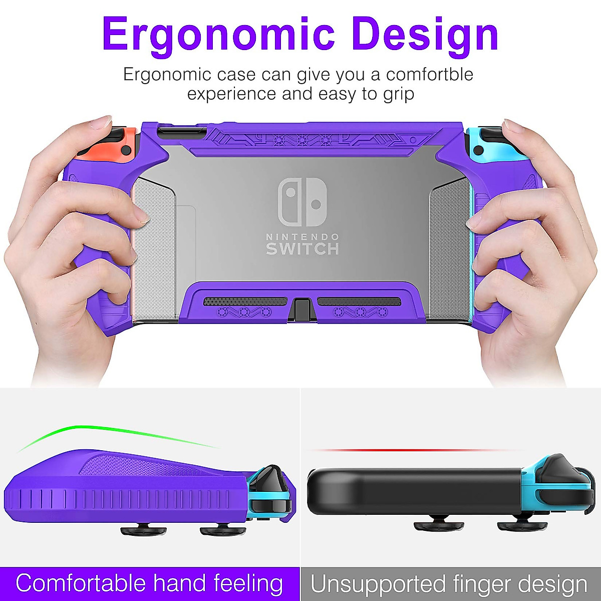 HEYSTOP Case Compatible with Nintendo Switch Case Screen Protector,TPU Protective Heavy Duty Cover Case for Nintendo Switch with Shock Absorption and Anti-Scratch (Transparent Purple)