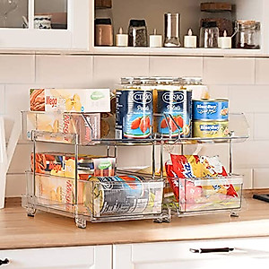 Simetufy 2 Tier Clear Organizer with Dividers, Multi-Purpose Slide-Out Bathroom Vanity Countertop Closet Organization, Under Sink Organizers and Storage, Kitchen Pantry Medicine Cabinet Bins, 2 Pack