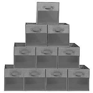 STORAGEIDEAS Storage Cubes，13 Inch Cube Storage Bins With Clear Window，Set of 10, Foldable Storage Cubes With Handles, Closet Storage Organizer Bins, Cubby Clothing Storage Baskets for Shelves, Gray