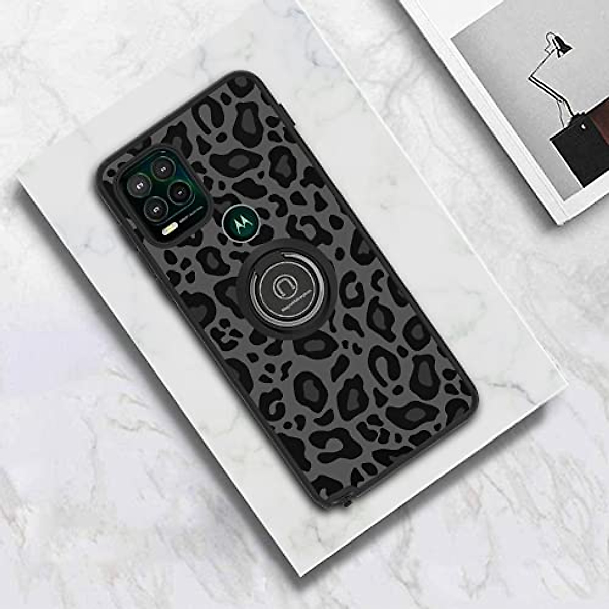KANGHAR Moto G Stylus 5G 2021 Case, Leopard Design, Tire Texture Non-Slip, Shockproof Rugged TPU with Kickstand & Phone Ring Holder