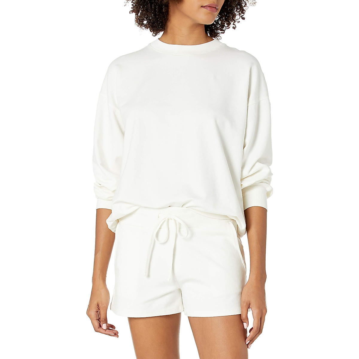 The Drop Women's Margot Loose Long Sleeve Crewneck Drop Shoulder Sweatshirt, Ivory, M