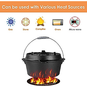 Dutch Oven, 13.2 Quart Cast Iron Dutch Oven, Pre-Seasoned Cast Iron Dutch Oven, With Lid Lifter Handle & stand, With Feet, Dual Function Lid Griddle for Cooking Camping Home BBQ