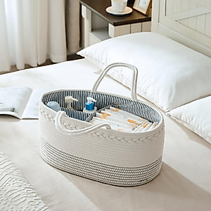 luxury little Baby Diaper Caddy Organizer, Large Cotton Rope Nursery Diaper Basket, Changing Table Organizer, Portable Tote Bag with Divider, Car Storage, Baby Shower Gifts for Newborn