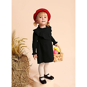 BesserBay Infant Girls Adorable Fall Ruffle Trim Ribbed Knit Cozy Warm Black Sweater Dress 6-12 Months