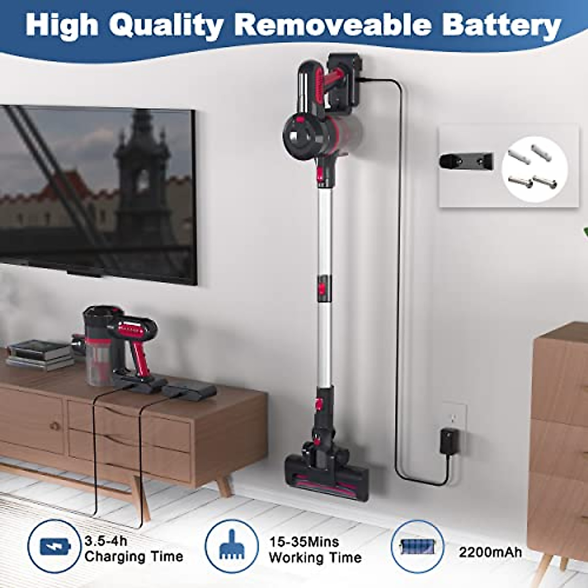 Foppapedretti Cordless Vacuum Cleaner, Cordless Vacuum with 25Kpa Super Suction, 4-in-1 Powerful Lightweight Vacuum Cleaner, Up to 35 Mins Runtime, for Hard Floor Carpet Pet Hair