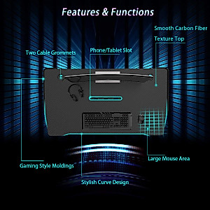 It's_Organized Ergonomic Gaming Desk, 44 Inch Small PC Computer Desk, Corner Gaming Table Gamer Workstation for Boy, Red