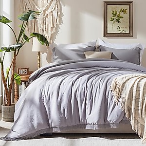SunStyle Home Gray Duvet Cover Twin Size,2pcs Washed Microfiber Bedding Set,Soft Breathable Tassel Duvet Cover Set with Zipper Closure and Corner Ties for All Seasons (No Comforter)