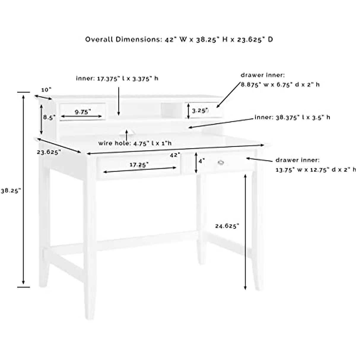 Crosley Furniture Campbell Writing Desk with Hutch - White