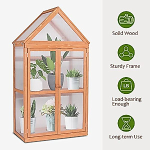 MCombo Greenhouse Cold Frame Wooden Garden Raised Flower Planter Shelf with Hard Translucent PC Protection, 0800 (Orange)