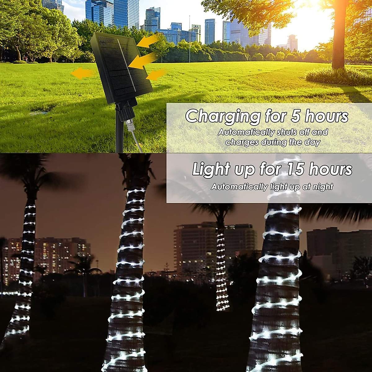 196ft 600 LED Outdoor Waterproof Rope Lights with Remote - 60m Solar Powered String Lights with Timer for Garden, Deck, Patio, Pool, Yard Decor