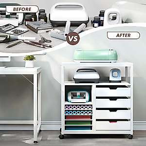 TC-HOMENY Craft Organizer Storage Cart, Rolling Cart Organizer, Vinyl Roll Holder and Cutting Machine Storage Cabinet, Craft Cart with Drawers for Craft Room Organizer 32" W x 16" D x 34" H