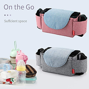 Universal Baby Stroller Organizer with 2 Insulated Cup Holders, Multi-functional Adjustable Baby Stroller Storage Bag with 2 Cup Holders, Baby Stroller Hanging Bag, Hanging Storage Pack Portable Bottle Bags, Fits for Universal Branding Strollers