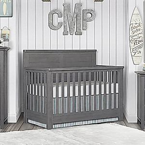 Evolur Belmar Double Dresser in Rustic Grey, 54x20.25x33 Inch (Pack of 1) & Belmar Flat 5-in-1 Convertible Crib in Rustic Grey, Greenguard Gold Certified