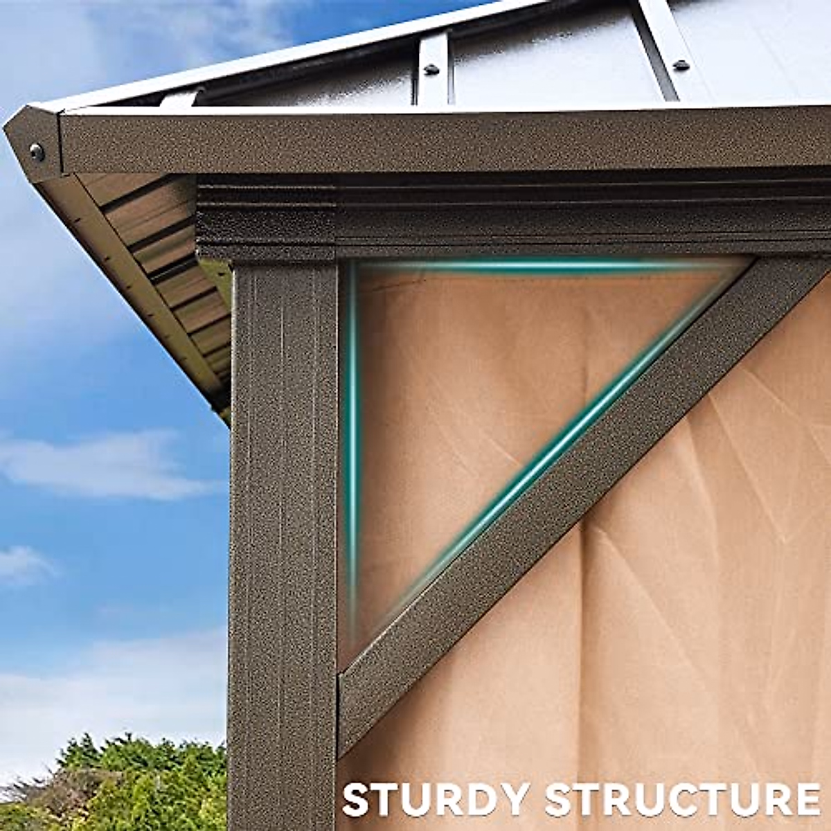 YITAHOME 10x12ft Hardtop Gazebo with Nettings and Curtains, Heavy Duty Double Roof Galvanized Steel Outdoor Combined of Horizontal Vertical Stripes Roof for Patio, Backyard, Deck, Lawn (Bronze)