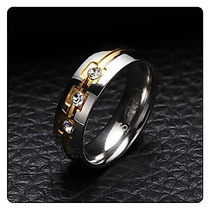 Fusamk Fashion White Gold Stainless Steel Crystal Band Ring(Steel(7))