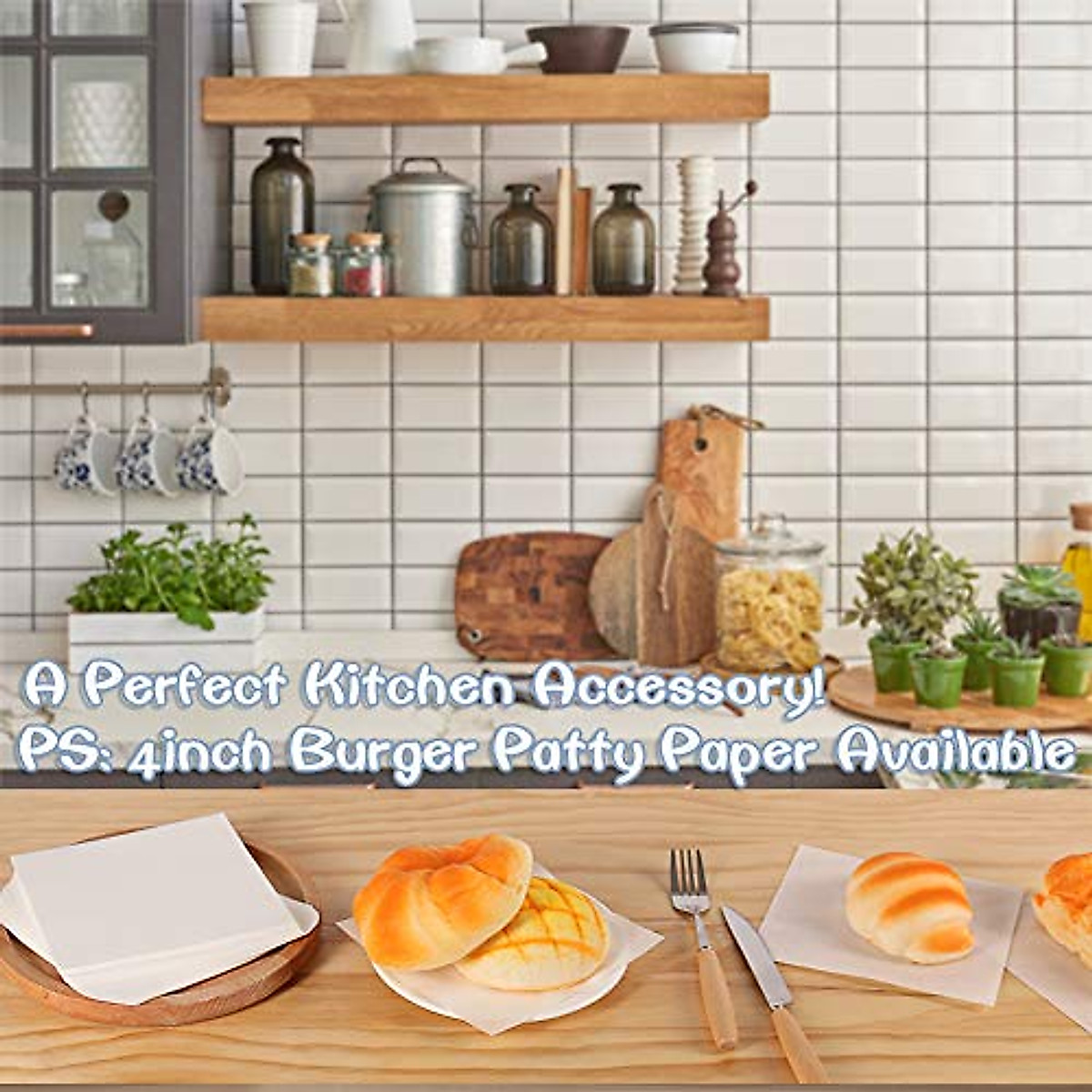 Square Patty Paper 5.5x5.5 Inch, Set of 300, Non Stick Patty Paper Sheets for Burger Press, Patty Serperate and Cake Baking,Freezing and Caramel Candy Wrappers