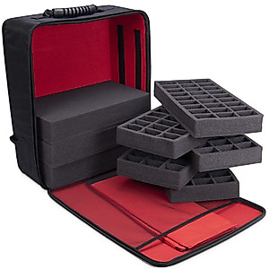 Guardian Tabletop Gaming Backpack | Deluxe Portable Carrying Case with Space For 135+ Figurines, Large Miniatures, and Wargame Transportation | Includes Four Compartment Trays & 3 Layers of Pluck Foam
