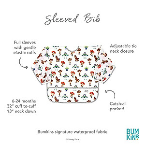 Bumkins Disney Sleeved Bib for Girl or Boy, Baby and Toddler for 6-24 Mos, Essential Must Have for Eating, Feeding, Baby Led Weaning Supplies, Long Sleeve Mess Saving Food Catcher, Toy Story