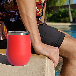 LaserGram Double Wall Stainless Steel Wine Glass Tumbler, Rooster, Personalized Engraving Included (Red)