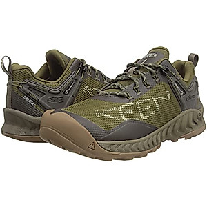 KEEN Men's NXIS Evo Low Height Waterproof Fast Packing Hiking Shoes, Dark Olive/Black Olive, 11