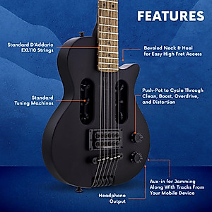 Traveler Guitar EG-1 Blackout Matte Black Electric Guitar | Small Electric Guitar with Headphone Amp | Full 24 3/4" Scale Travel Guitar | Portable Mini Guitar | Headless Guitar with Custom Gig Bag