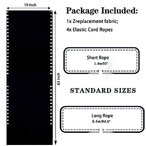 Zero Gravity Chair Replacement Fabric with Bungee Cord Kit, 19 Inch Wide Repair Cloth with Replacement Cord for Anti Gravity Chairs Outdoor Recliner Patio Lounge Chair Lawn Beach Sling Chair, Black