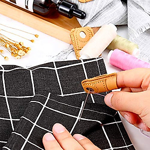 WILLBOND 4 Pieces Leather Thimble Hand Sewing Thimble Finger Protector Coin Thimble Finger Pads for Knitting Sewing Quilting Pin Needles Craft Accessories DIY Sewing Tools, 2 Sizes