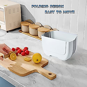 Hsxfl Hanging Trash Can for Kitchen, Mini Foldable Waste Bin Small Collapsible Garbage Can Under Sink, 3L Wall Mounted Folding Trash Bin for Cabinet/Bedroom/Car/Bathroom (White)