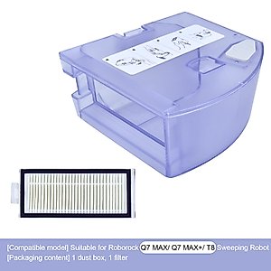 PhoebCynthi 1 Filter and 1 dust bin Suitable for Roborock Q7 MAX/ Q7 MAX+/ T8 Water Tank dust Collection Box, 2-in-1 Water Tank dust Collection Box, dustbin, Cleaning Robot Parts