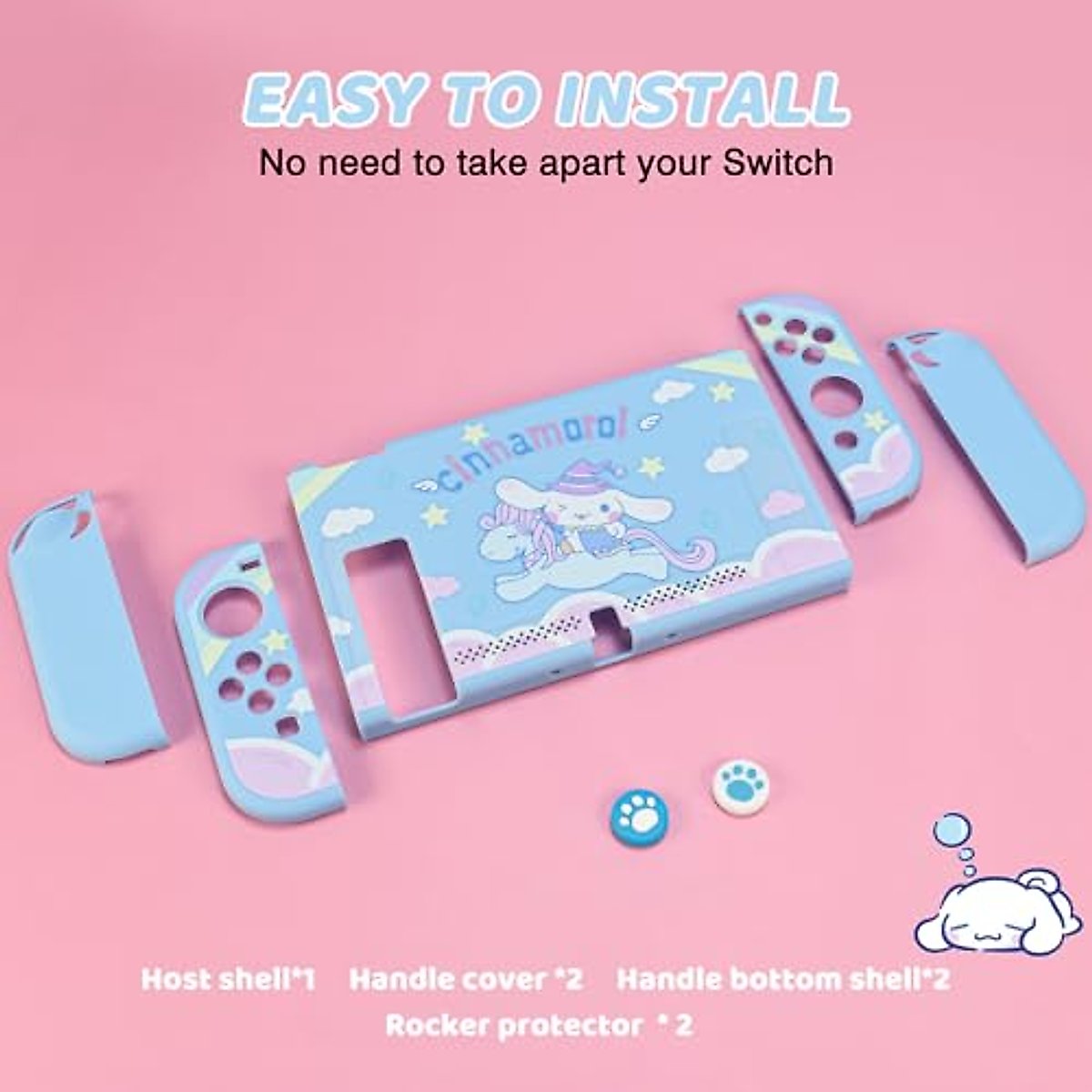 DLseego Dockable Protective Case for Switch, Newest Pattern Cover with Anti-Scratch and Shock-Absorption Design Hard Cover with 2 pcs Thumb Grips –Blue Rabbit