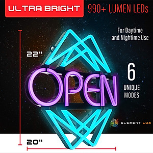 Open Sign with 49 Color Combinations, Stand Out! - Neon LED Open Sign for Business Window w Remote - Large Jumbo Bright LEDs Visible Day and Night - by Element Lux - 20 x 22in
