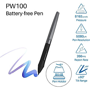 Huion Inspiroy H950P Graphics Drawing Tablet with Tilt Feature Battery-Free Pen 8192 Pressure Sensitivity and 8 User-Defined Shortcuts,Compatible with Mac, Linux(Ubuntu), Windows PC, and Android