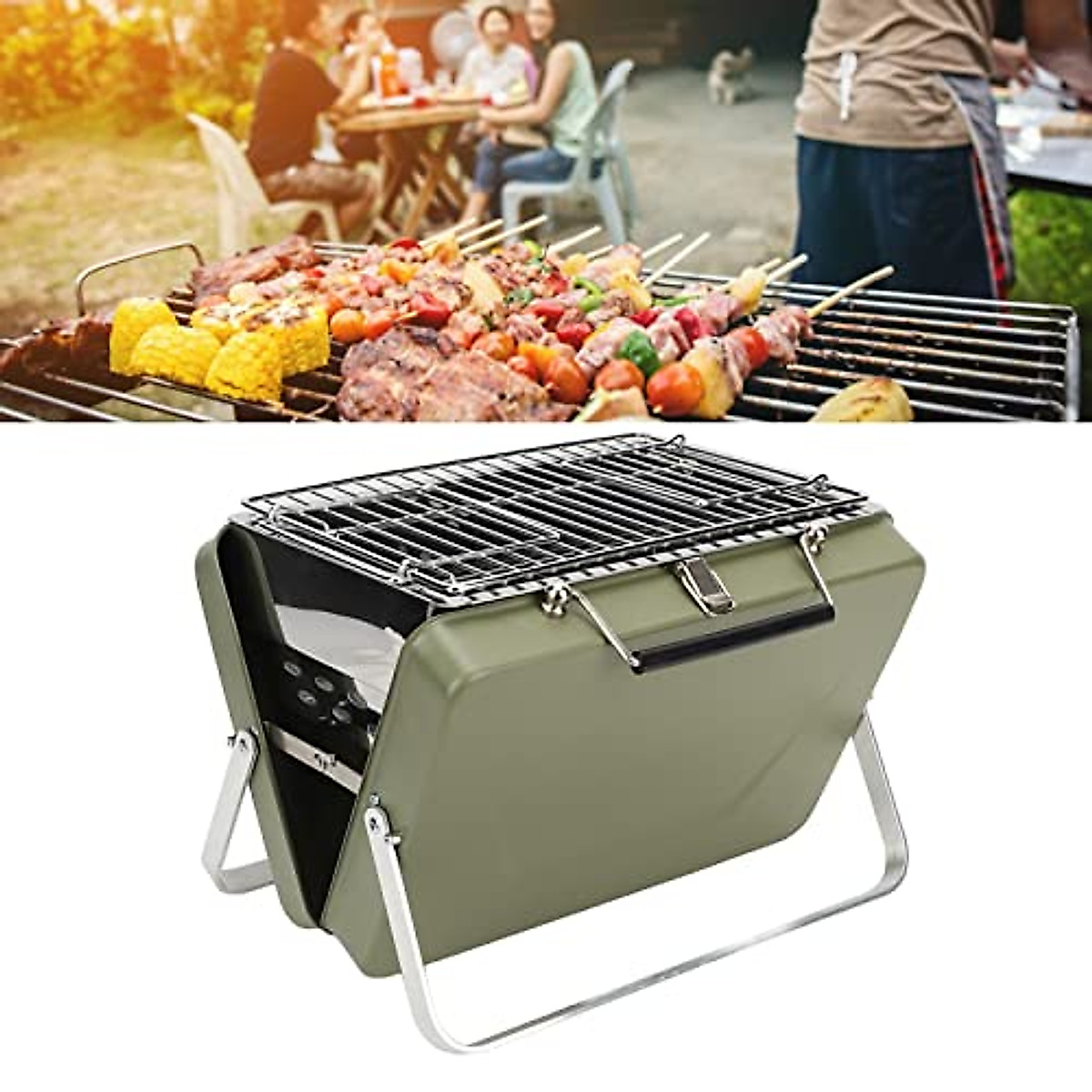 Folding Barbecue Grill Portable,Charcoal Grills Portable Charcoal Grill, Non Stick Easy Installation Mini Portable Charcoal BBQ Grill 410 Stainless Stee for Backyard Picnic (Green)