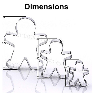 Gingerbread Man Cookie Cutter Set (Gingerbread Man 3 Piece), Premium Food-Grade Stainless Steel, Dishwasher Safe