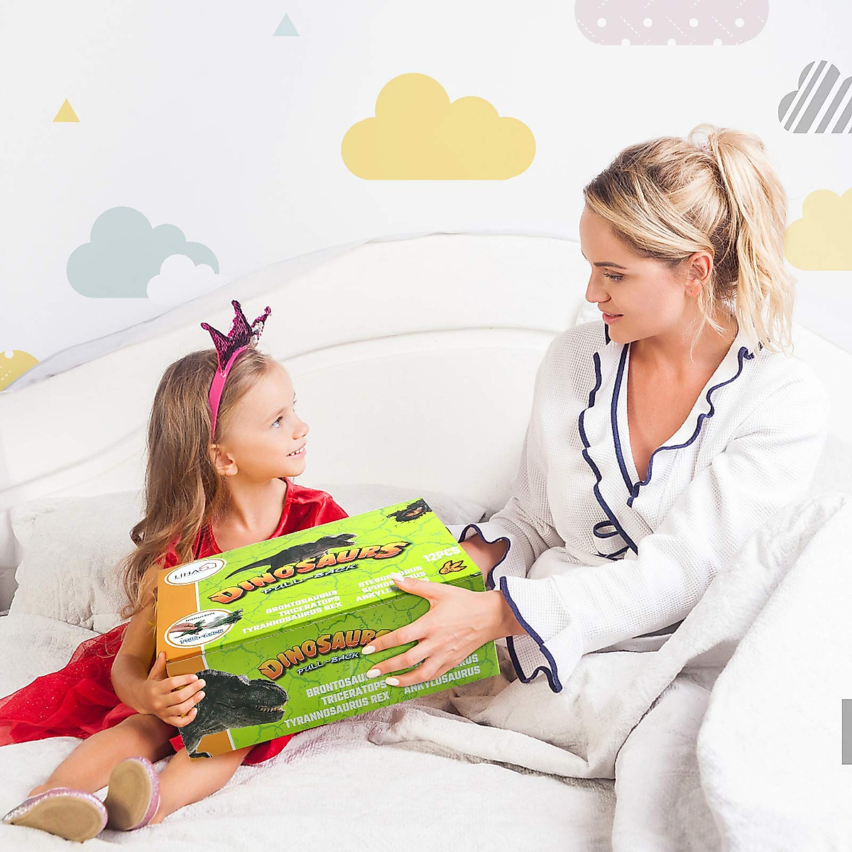 LIHAO 12 Pack Dinosaur Pull Back Cars with Jumbo Eggs, Filled Easter Eggs with Toy Inside for Easter Basket Stuffers, Party Favors, Egg Hunt Dinosaur Birthday Party Favors Supplies