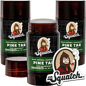 Dr. Squatch Natural Deodorant for Men 3 Pack Pine Tar – Odor-Squatching Men's Deodorant Aluminum Free (2.65 oz, 3 Pack)