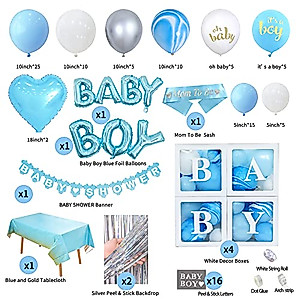 Baby Shower Decoration For Boy Blue Balloons and It's A Boy Themes Party Supplies Boxes Banner Silver Background