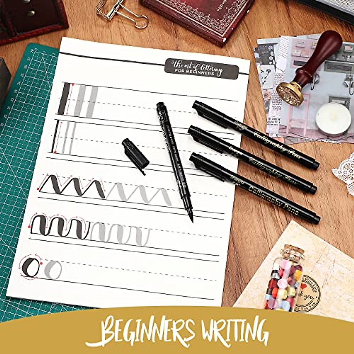 Chinco 9 Pieces Calligraphy Set for Beginners learn Caligraphy Kits, Including 8 Pieces Calligraphy Brush Pens Hand Lettering Pens and Lettering Workbook Calligraphy Book for Teen Kid Adult