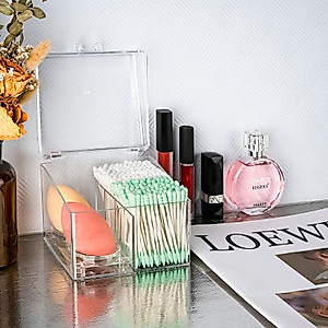 Linkidea Clear Qtip Holder with Lid and Detachable Beauty Egg Tray, 3 Compartment Cotton Pad Container for Cotton Swabs, Make-Up Pads, Cosmetics